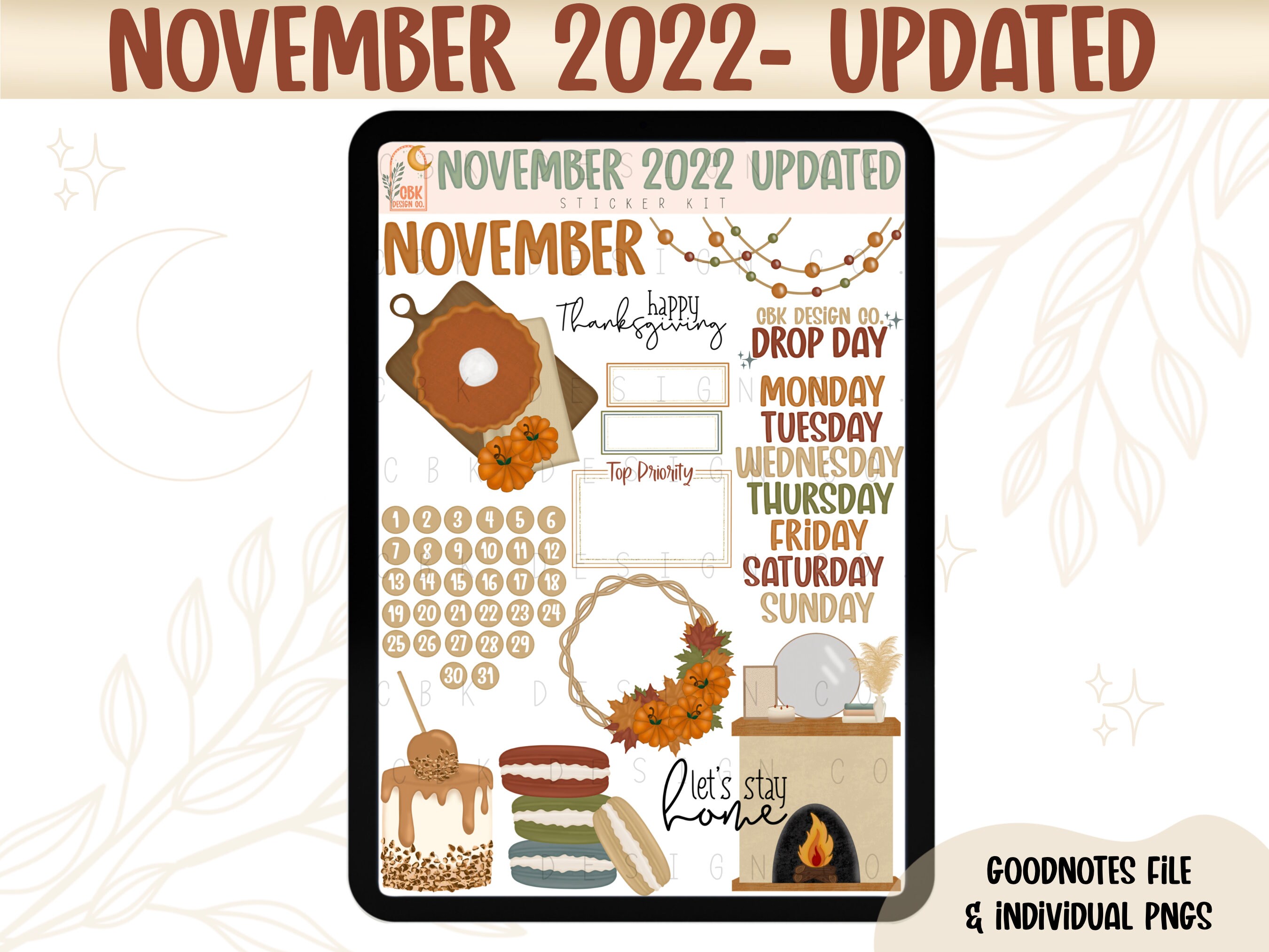 November Digital Sticker Kit- Updated 2023 - Goodnotes Files & Pngs ...