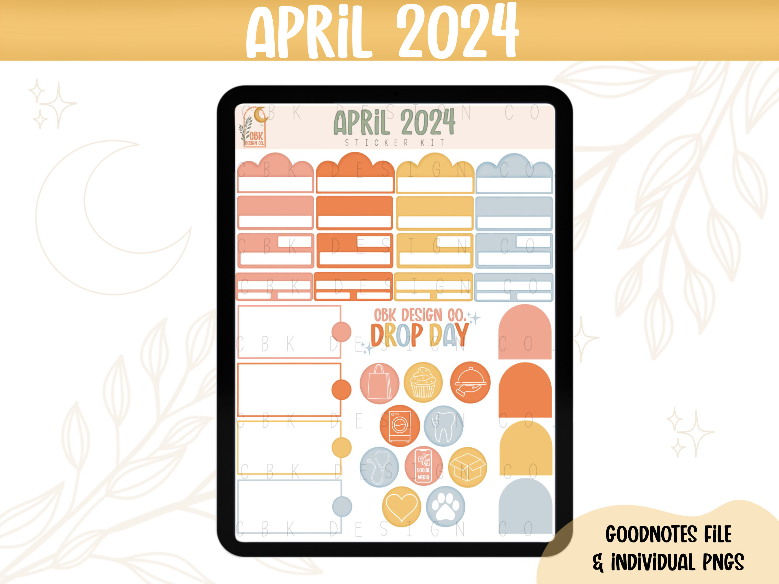 April Digital Sticker Kit 2024 Goodnotes Files & Pngs Digital Planner ...