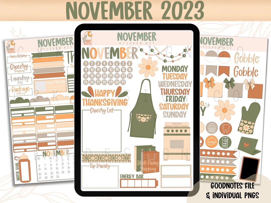 November Digital Sticker Kit - Goodnotes Files & Pngs- Digital Planner ...