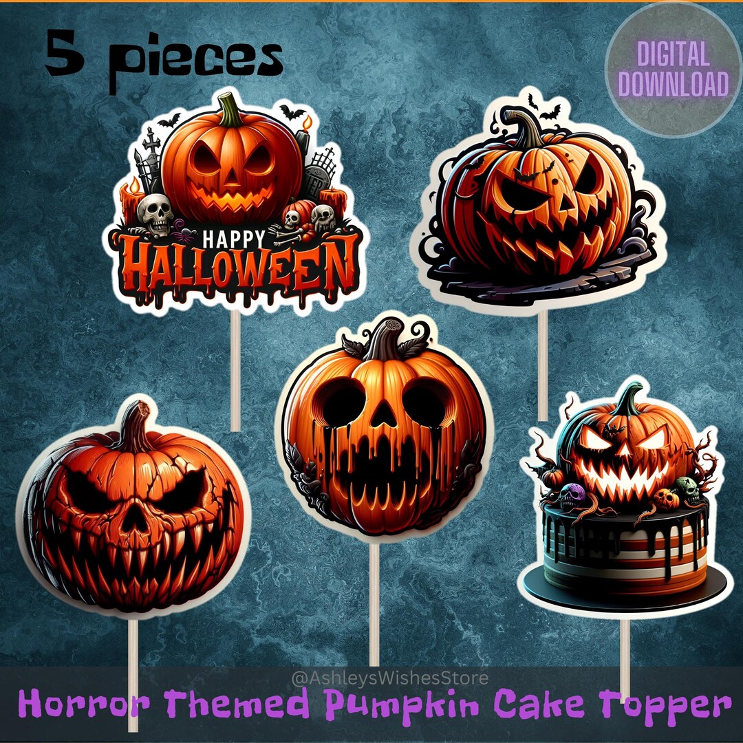 Digital Printable Horror Themed Pumpkin Cake Topper, Halloween Party ...