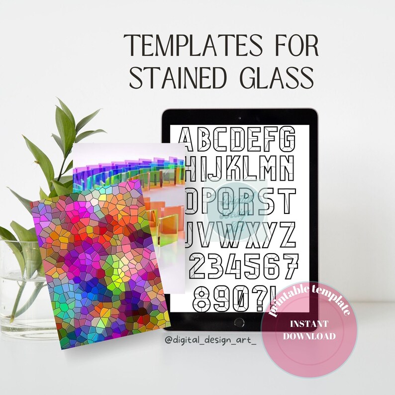 Digital Simple Letters and Numbers Stained Glass Patterns, Letters and ...