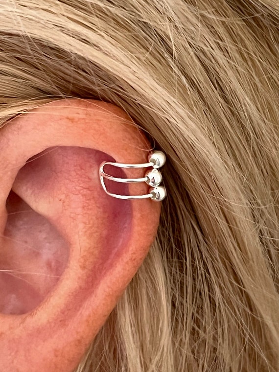 Pair of Sterling Silver Ball Ear Cuffs - Etsy UK