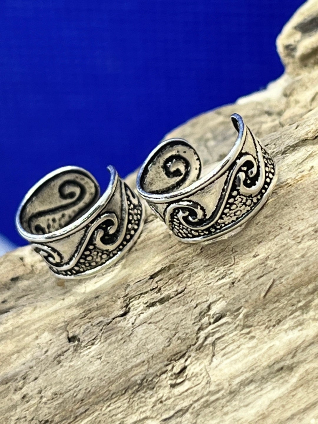 Sterling Silver Oxidised Wave Ear Cuffs - Etsy