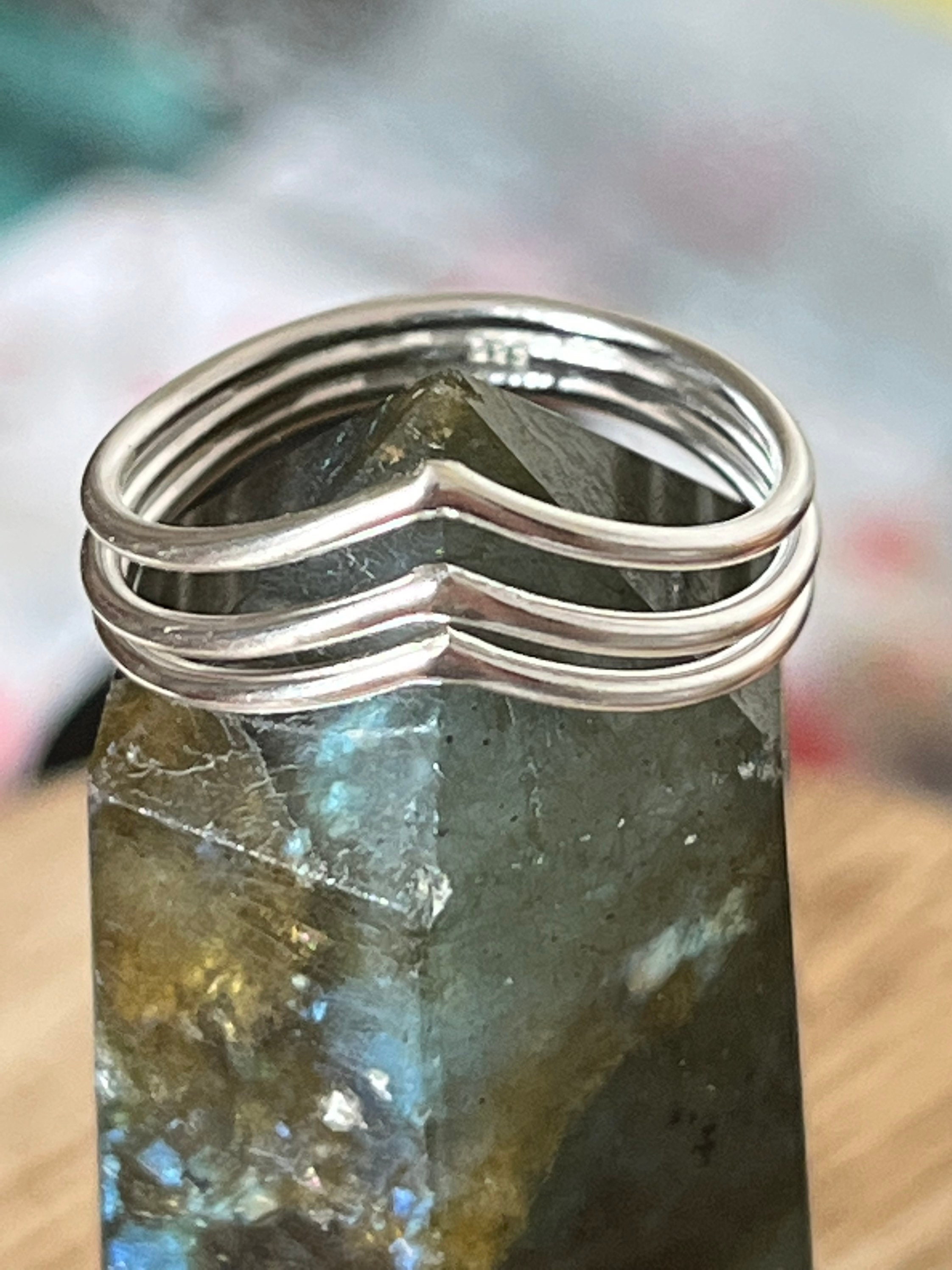 Sterling Silver Triple Layered Chevron Ring - Etsy