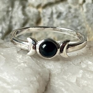 Sterling Silver Triple Moon Ring With Onyx - Etsy