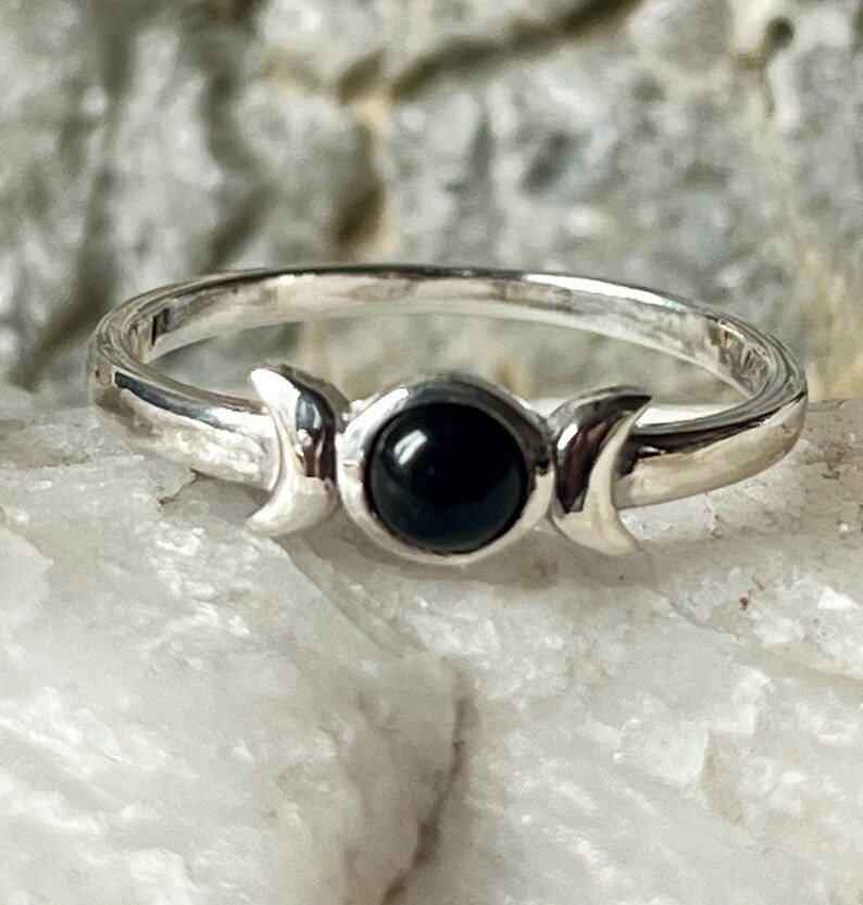 Sterling Silver Triple Moon Ring With Onyx - Etsy