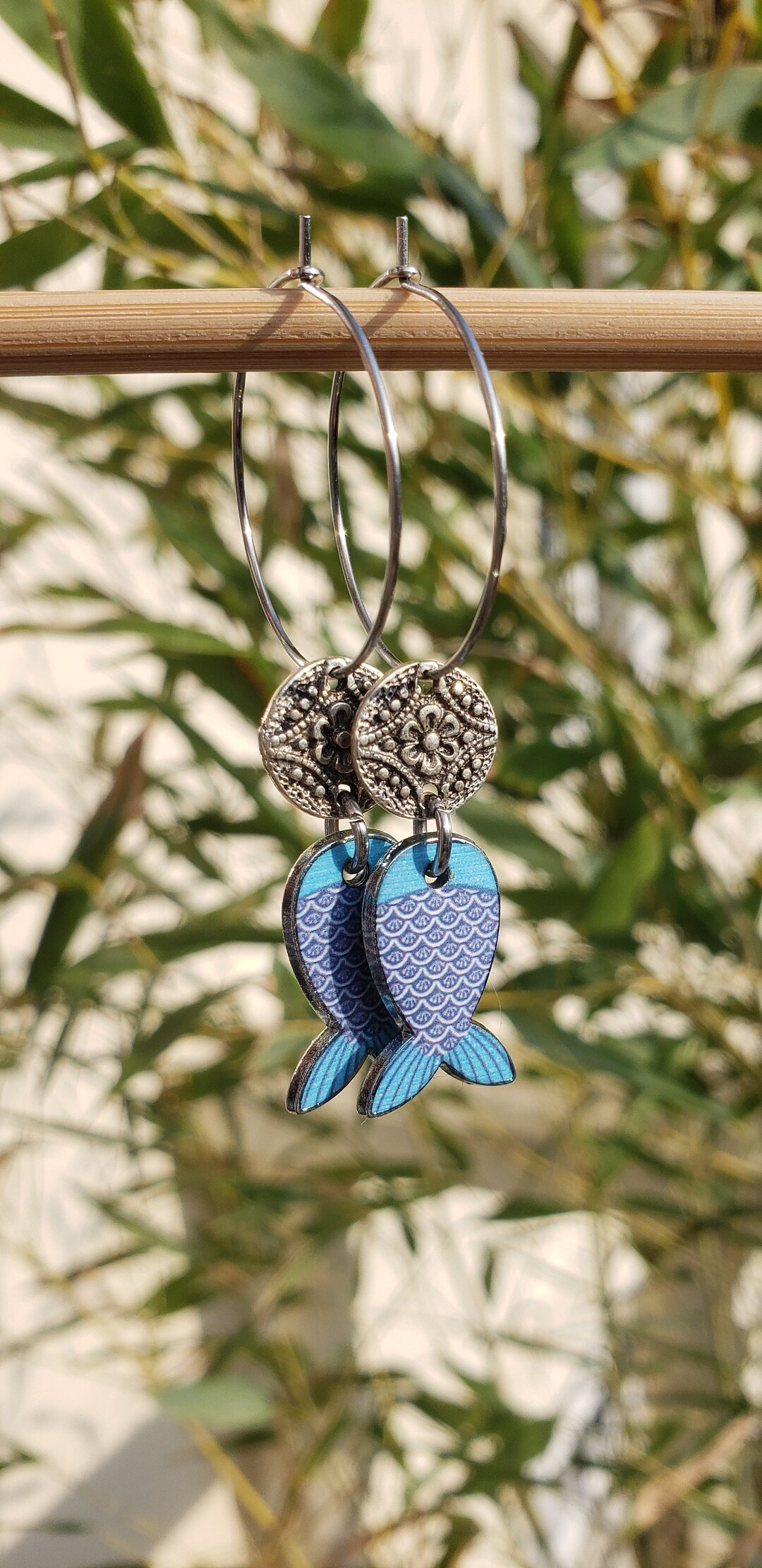 Blue and Silver Fish Hoop Earrings - Etsy
