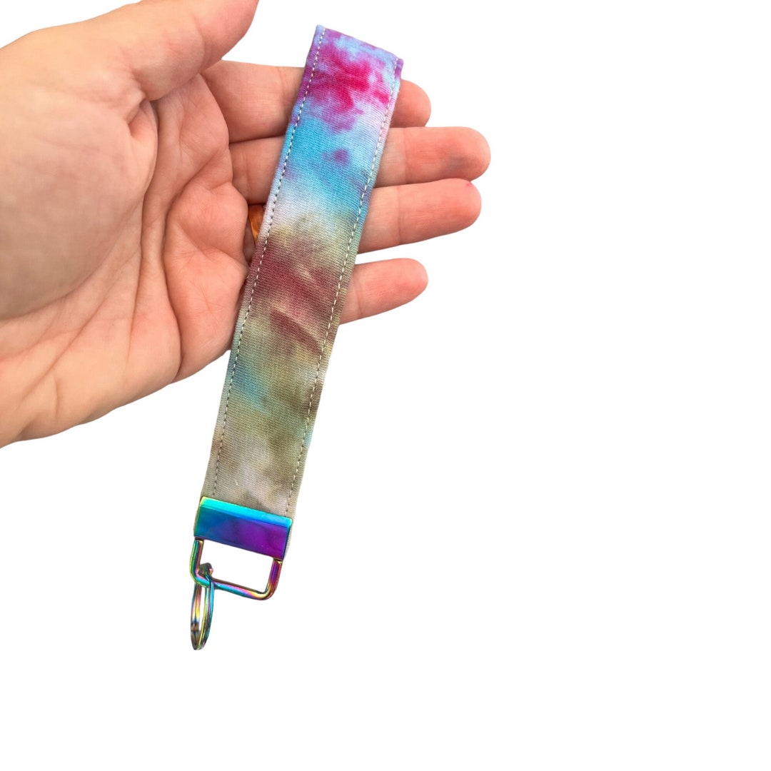 Hand-dyed Wristlet Keychain, Pink & Blue Ice Dye Key Lanyard, Colorful ...