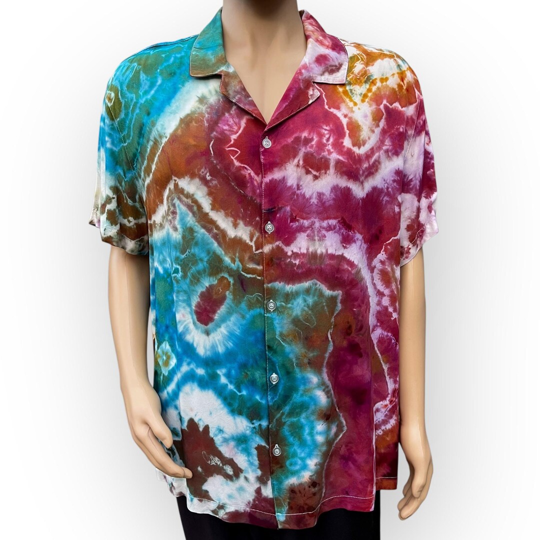 Men’s 2X Geode Tie Dye Relaxed Button Down, Rainbow Hand-dyed Shirt - Etsy