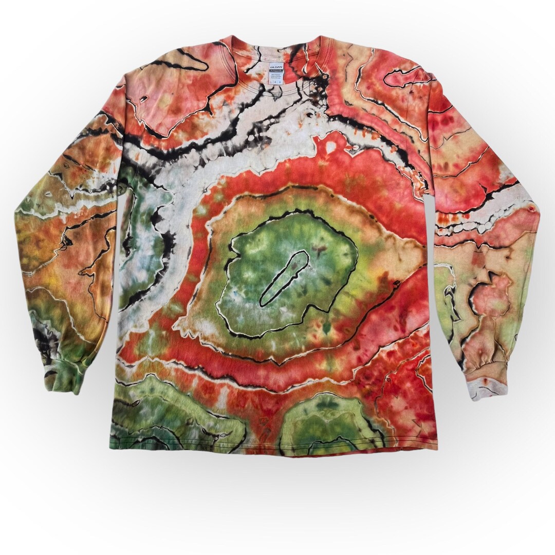 Large Colorful Geode Tie Dye T-shirt, Red & Green Geode Ice Dye Long ...