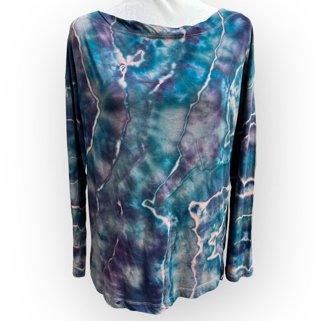 Women’s Medium Geode Tie Dye Long Sleeve Shirt, Purple & Teal Geode Ice ...