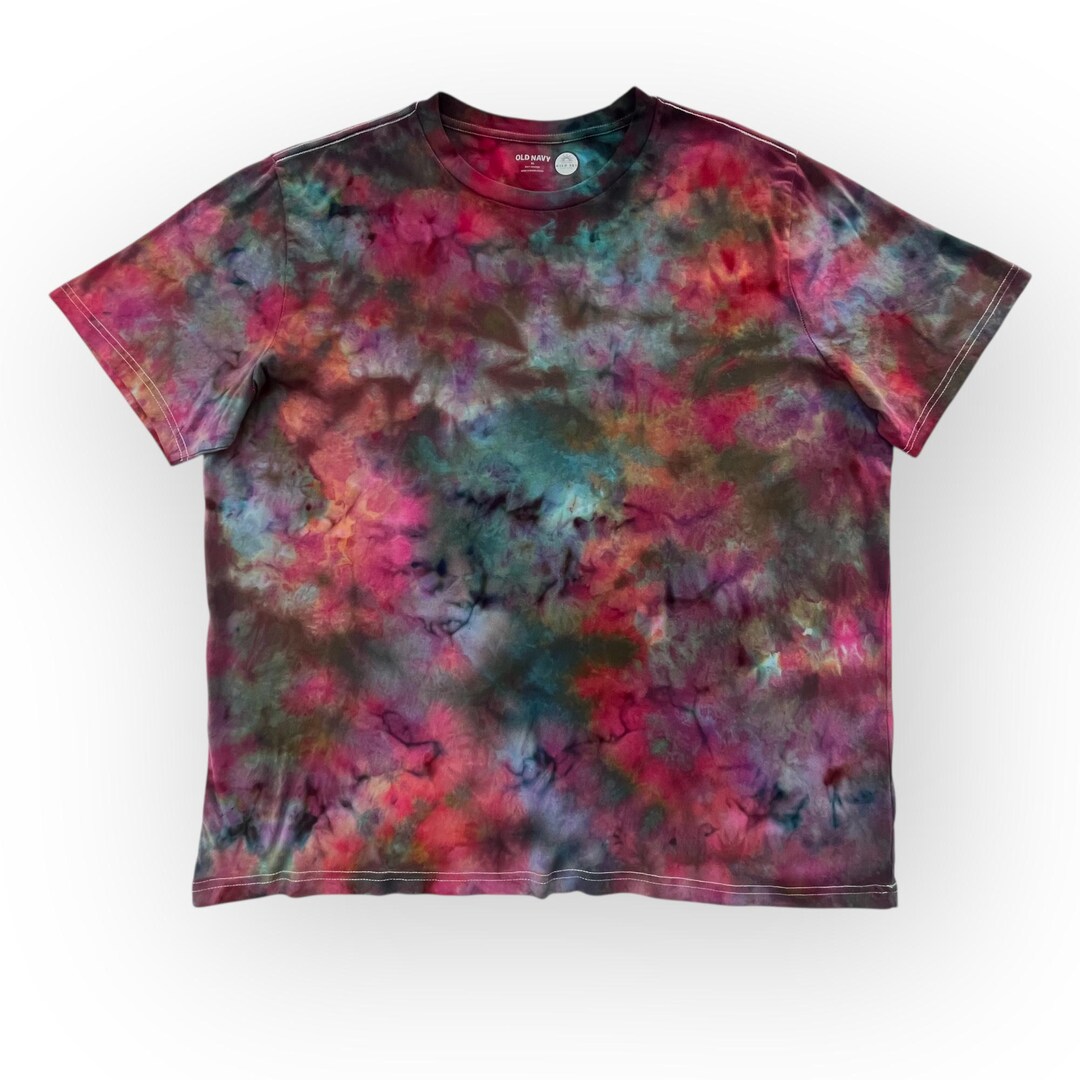 XL Colorful Hand-dyed Ice Dye Tee Shirt, Vibrant Red, Fuchsia & Teal ...