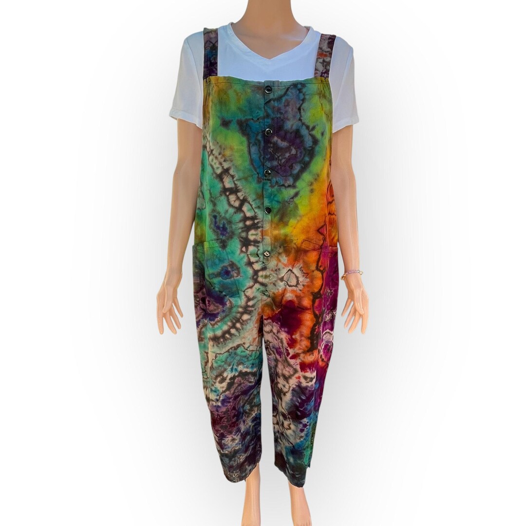 Rainbow Geode Tie Dye Overalls | Reverse Dye Jumpsuit, Women's Large - Etsy