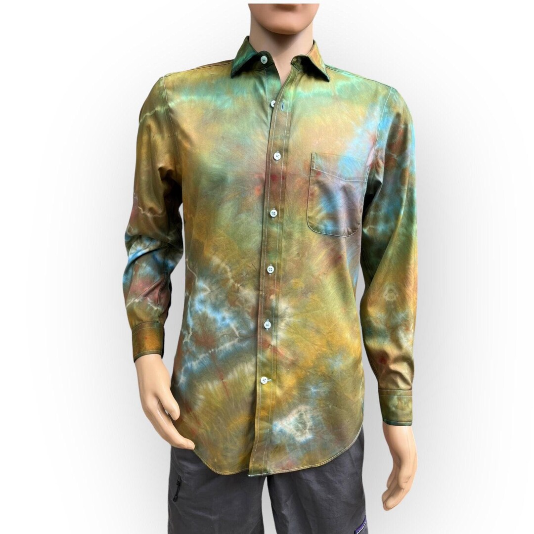 Men’s Small Earthy Geode Tie Dye Button Down Long Sleeve Shirt, Earthy ...