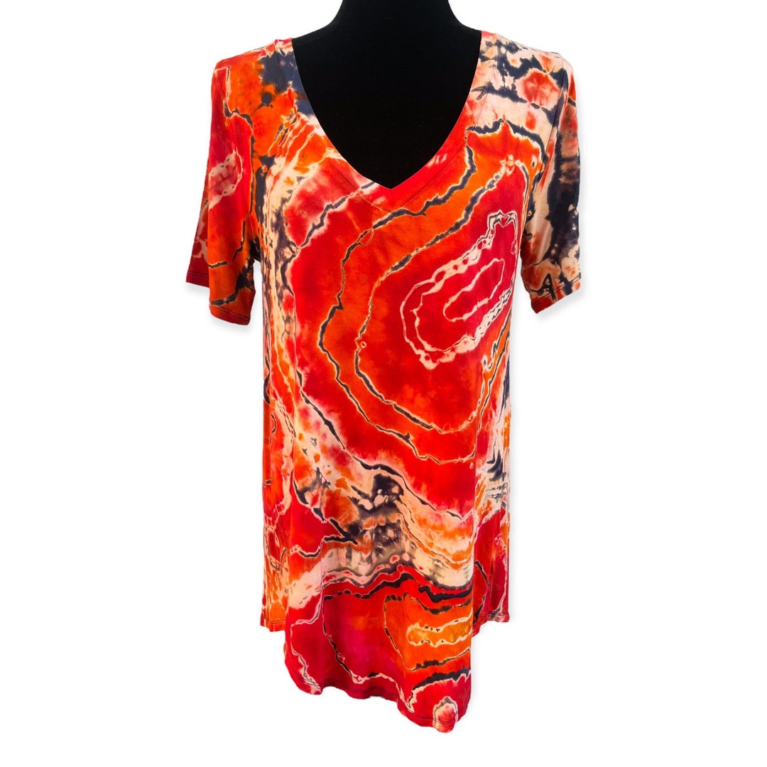 Geode Tie Dye Oversized Shirt, Women’s Size Small, Red Orange & Blue ...