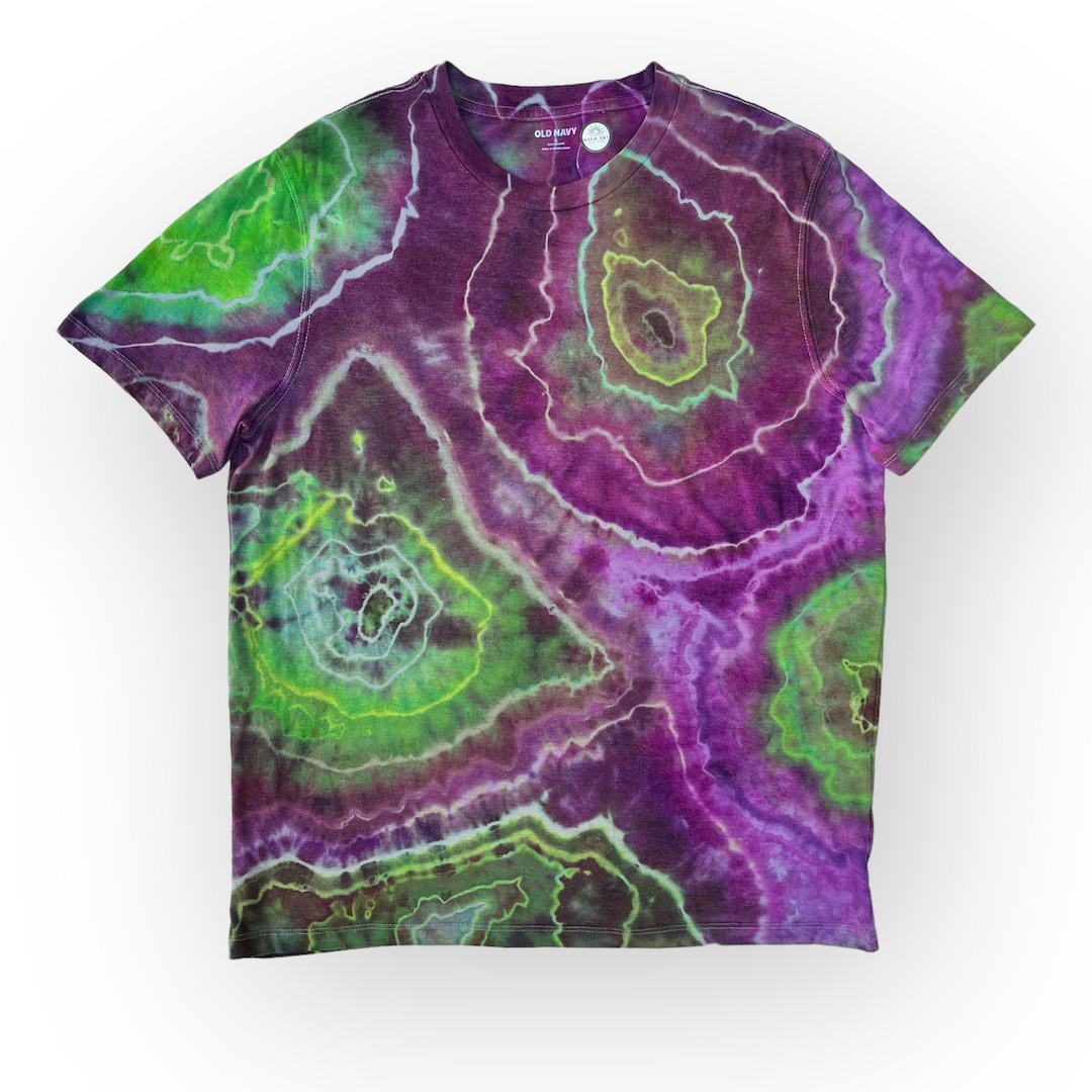 Large L Colorful Geode Tie Dye T-shirt, Purple & Lime Green Agate Ice ...