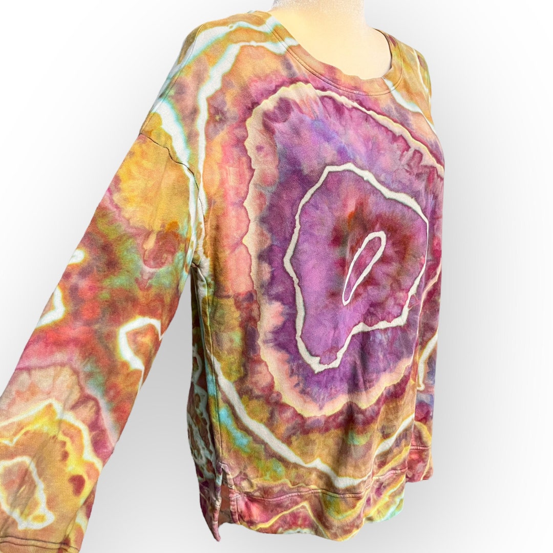 Womens 0X Ice Dye Pink Gold & Turquoise Geode Sweatshirt, French Terry ...