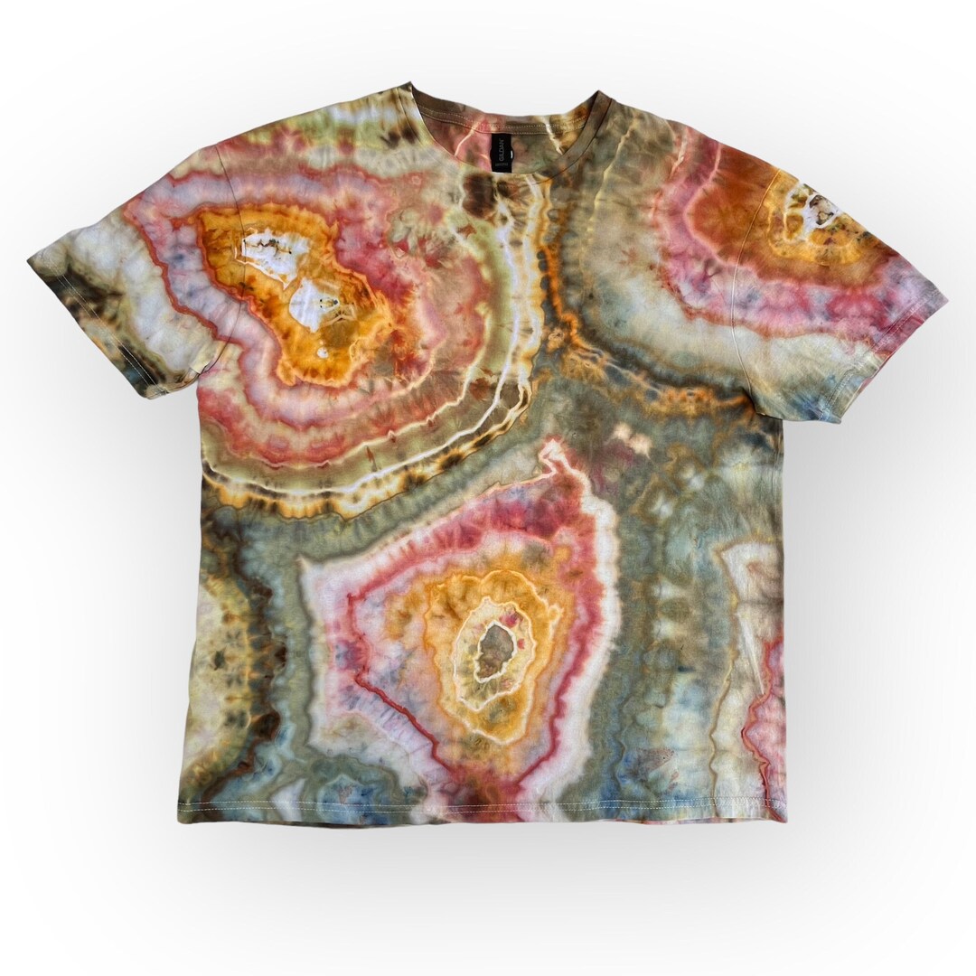 XL Geode Tie Dye T-shirt, Earthy Sage Green & Coral Agate Ice Dye Tee ...