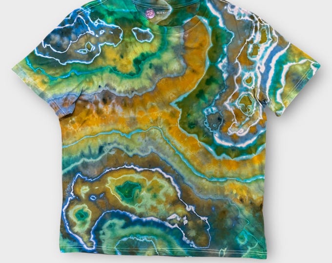 Large Colorful Geode Tie Dye T-shirt, Green, Gold & Blue Agate Ice Dye ...