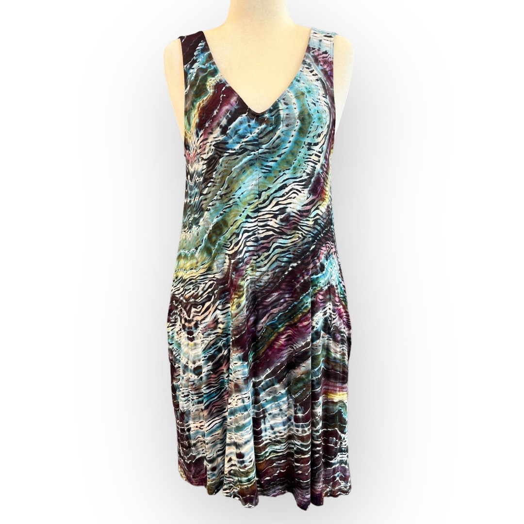 Women’s Large Geode Tie Dye Dress, Earthy Zebra Geode Sleeveless Ice ...