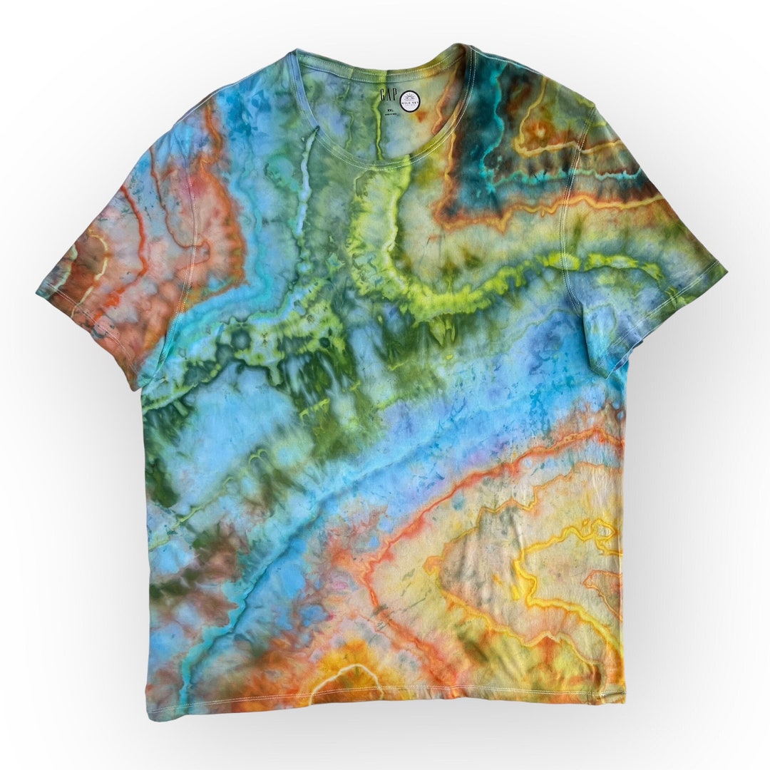 2X Geode Tie Dye T-shirt, Turquoise, Green & Coral Agate Ice Dye Tee ...