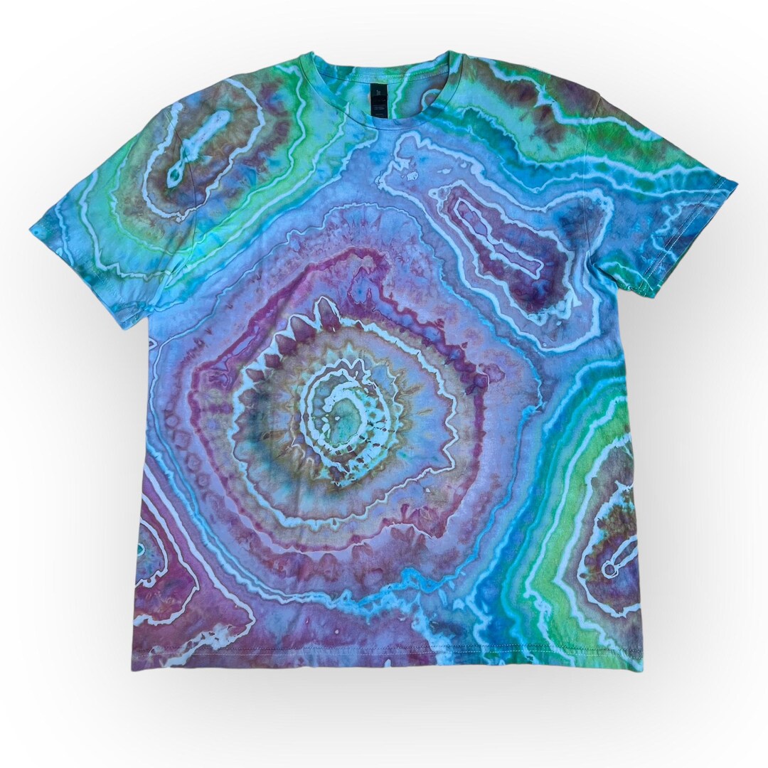 Large Nautilus Geode Tie Dye T-shirt, Colorful Pink, Green & Blue Ice ...