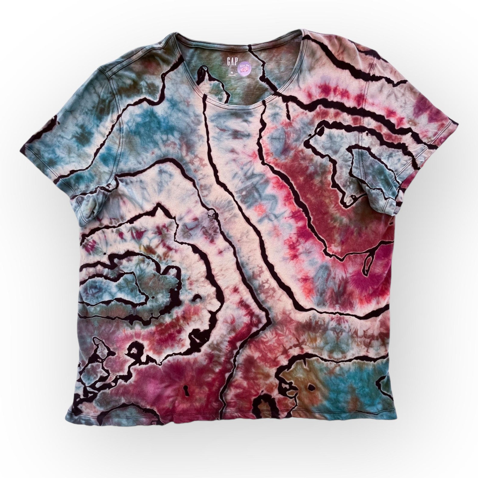 XL Geode Tie Dye T-shirt, Earthy Red & Teal Blue Geode Ice Dye Shirt ...
