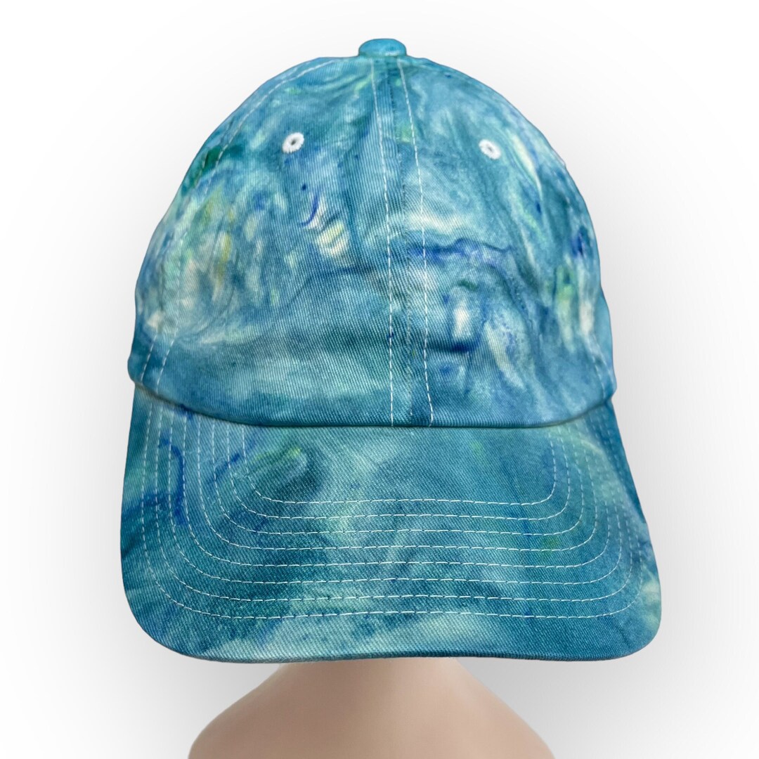Adjustable Adult Tie Dye Baseball Cap, Colorful Teal Blue Marble Dye ...