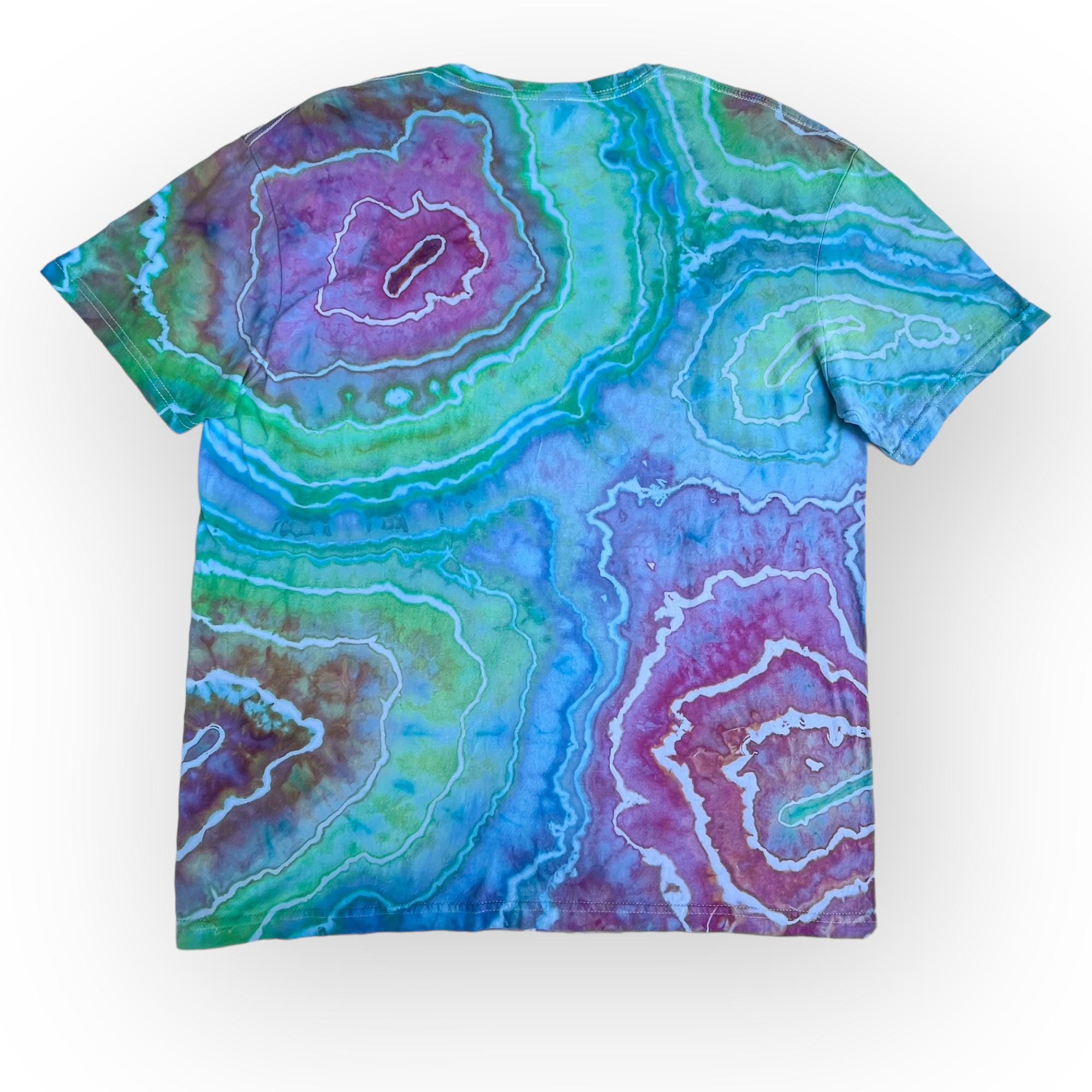 Large Nautilus Geode Tie Dye T-shirt, Colorful Pink, Green & Blue Ice ...