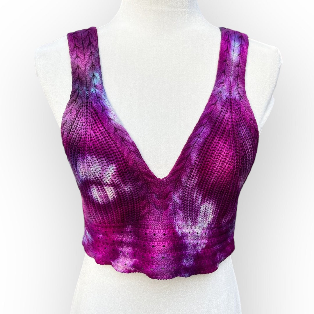Extra Large Ice Dye Knit Crop Top, Plum Crop Top, Boho Festival Fashion ...