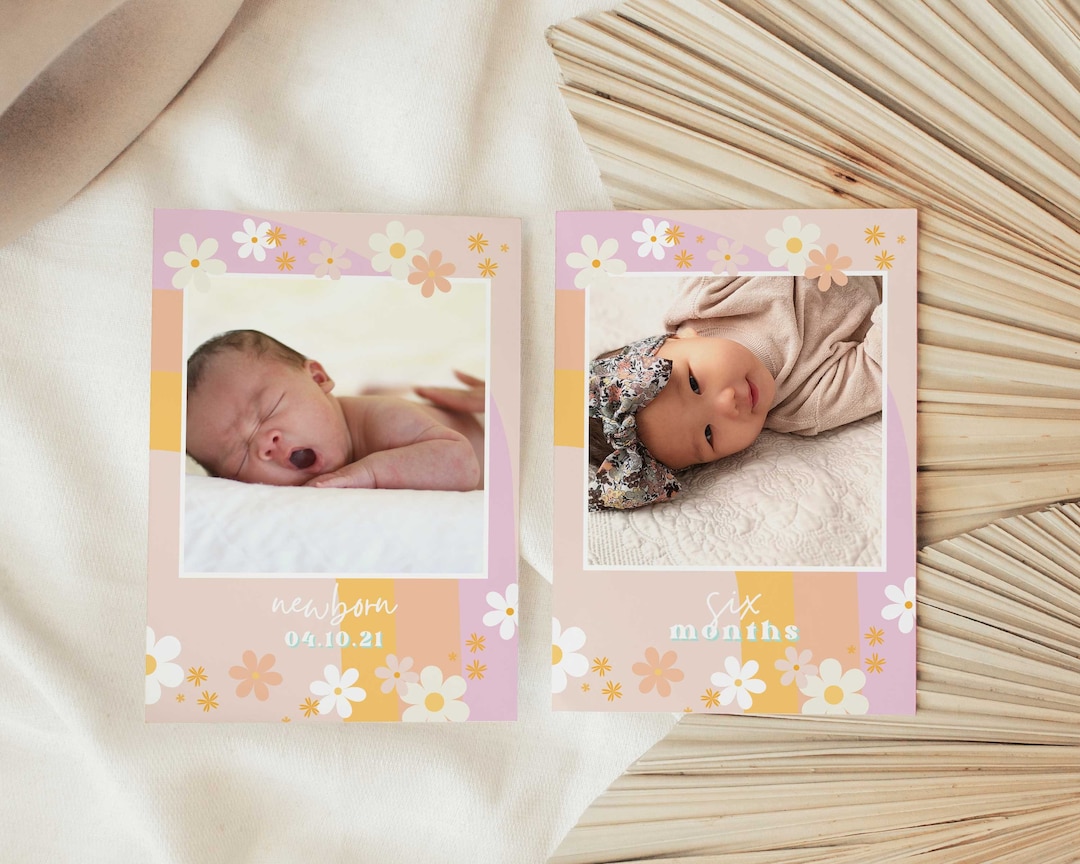 One Groovy Baby Monthly Photo Banner, Retro Daisy Editable Template ...
