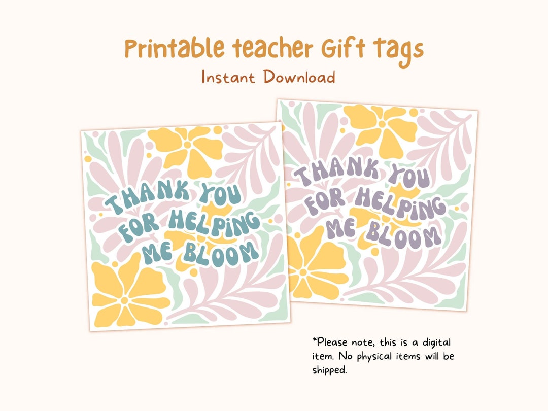 Floral Teacher Appreciation Gift Tags: Printable Thank You Labels ...