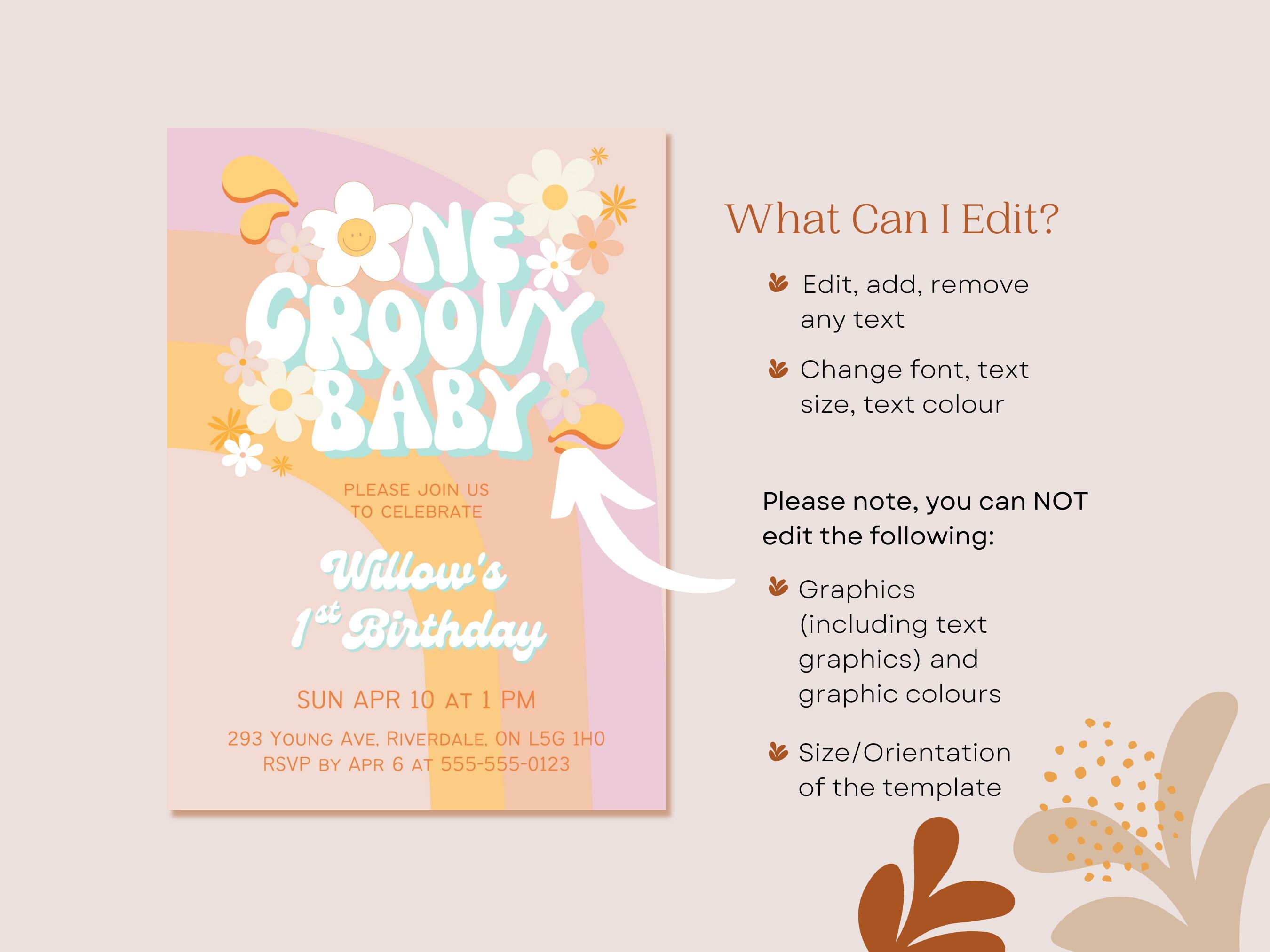 One Groovy Baby First Birthday Invitation, Retro Daisy Editable ...