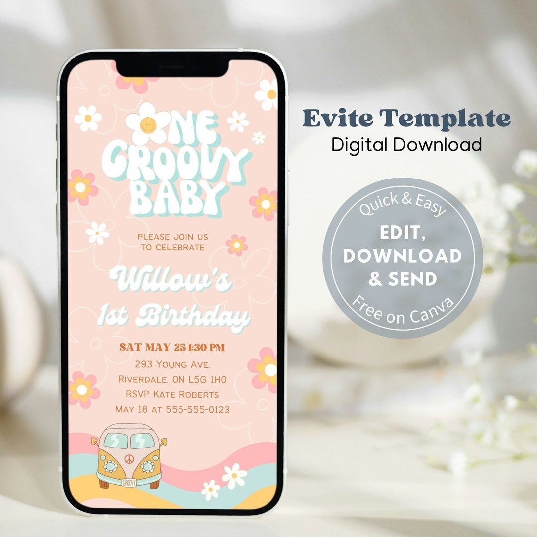 One Groovy Baby Animated Evite, Vintage Hippie Van Invitation Template ...