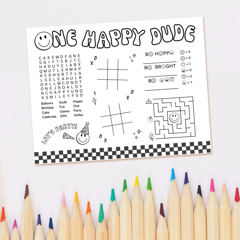 One Happy Dude Printable Coloring Page Birthday Placemat Activity Sheet ...