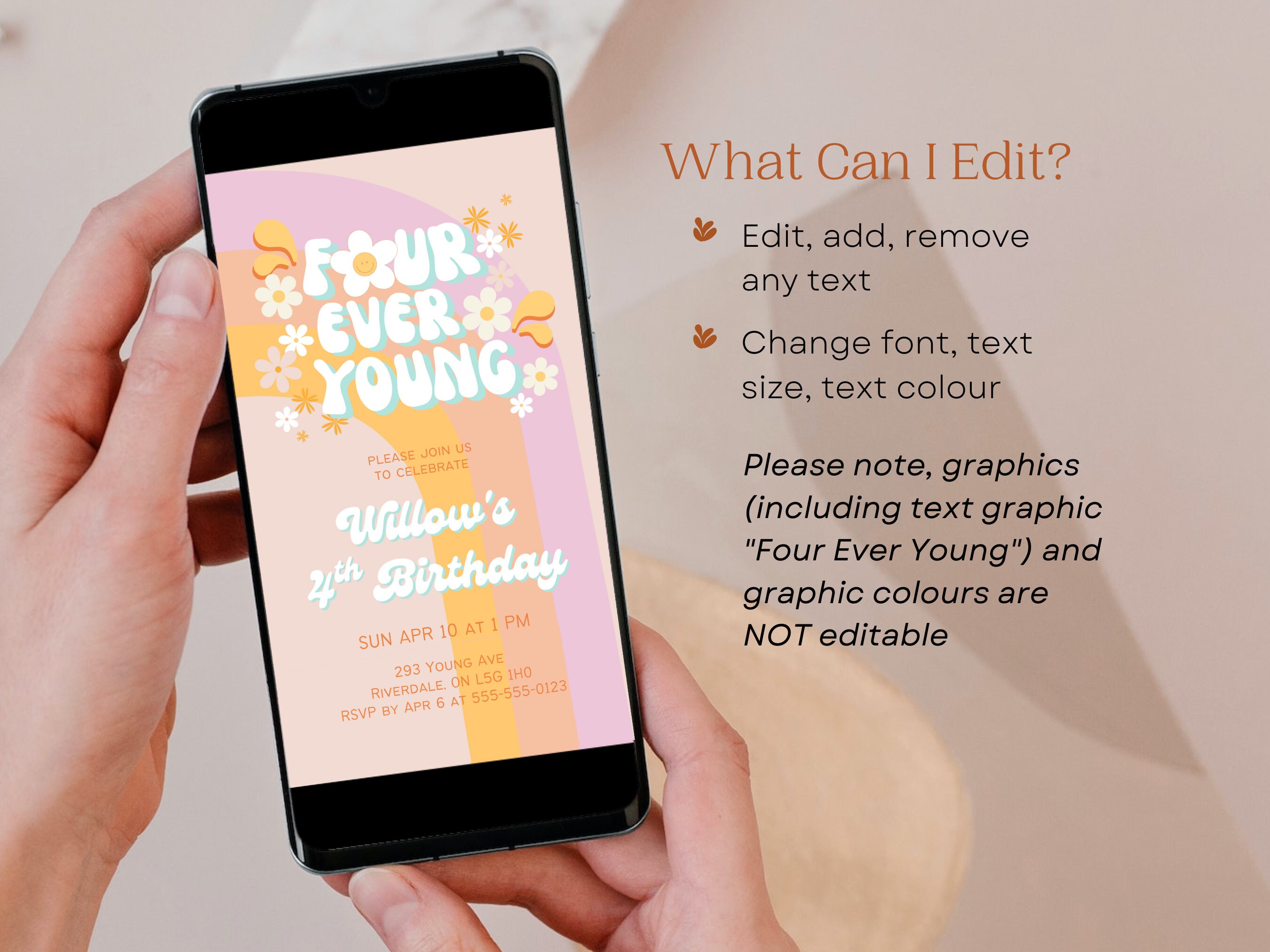 Four Ever Young Animated Evite, Retro Groovy Daisy Invitation Template ...