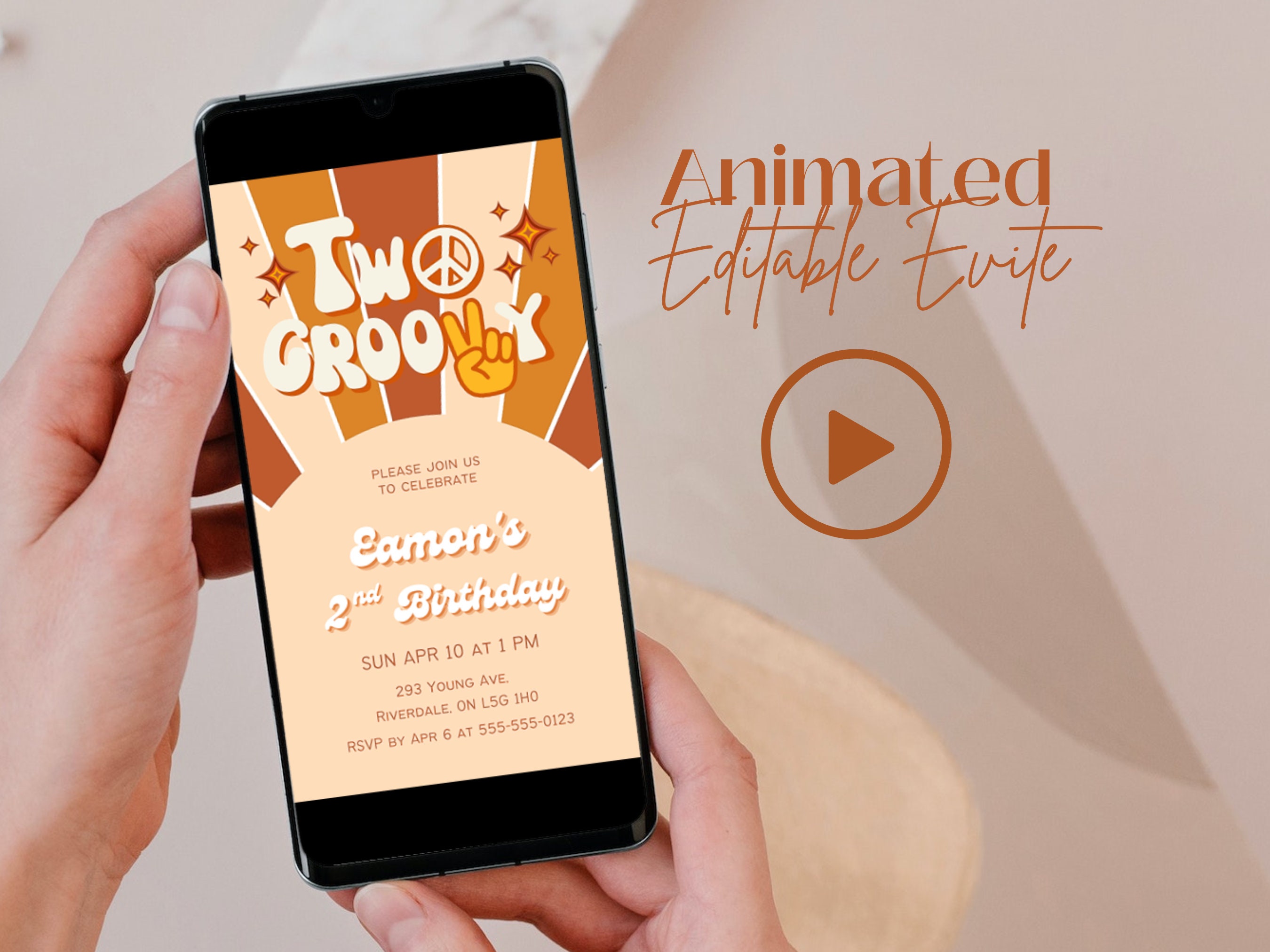 Two Groovy Animated Evite, Retro Birthday Invitation Template, Text ...