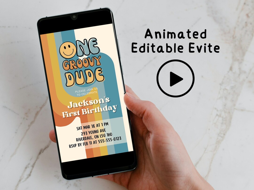 One Groovy Dude Birthday Invitation Template, Retro Smiley Face ...