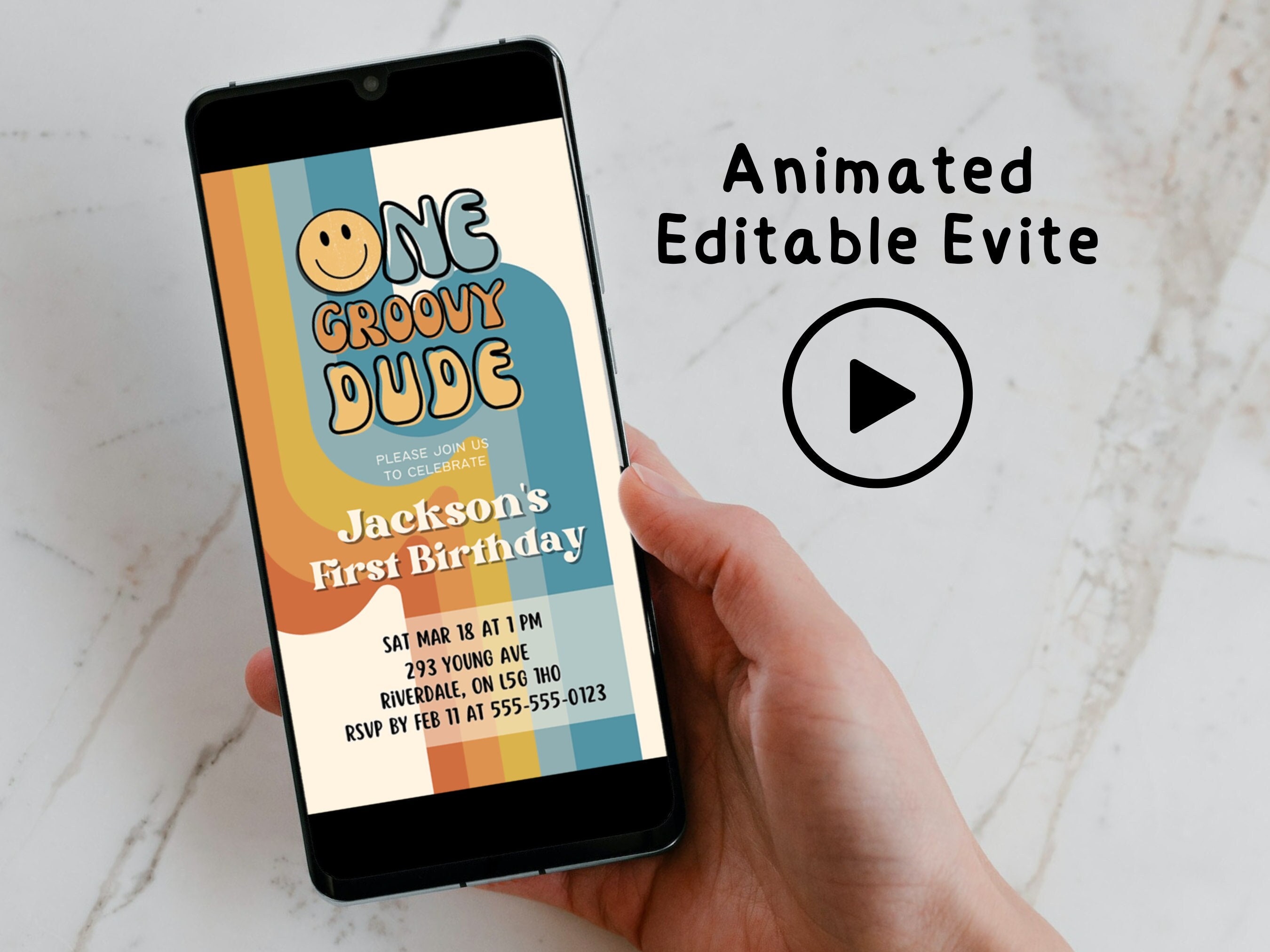 One Groovy Dude Birthday Invitation Template, Retro Smiley Face ...