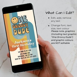 One Groovy Dude Birthday Invitation Template, Retro Smiley Face ...
