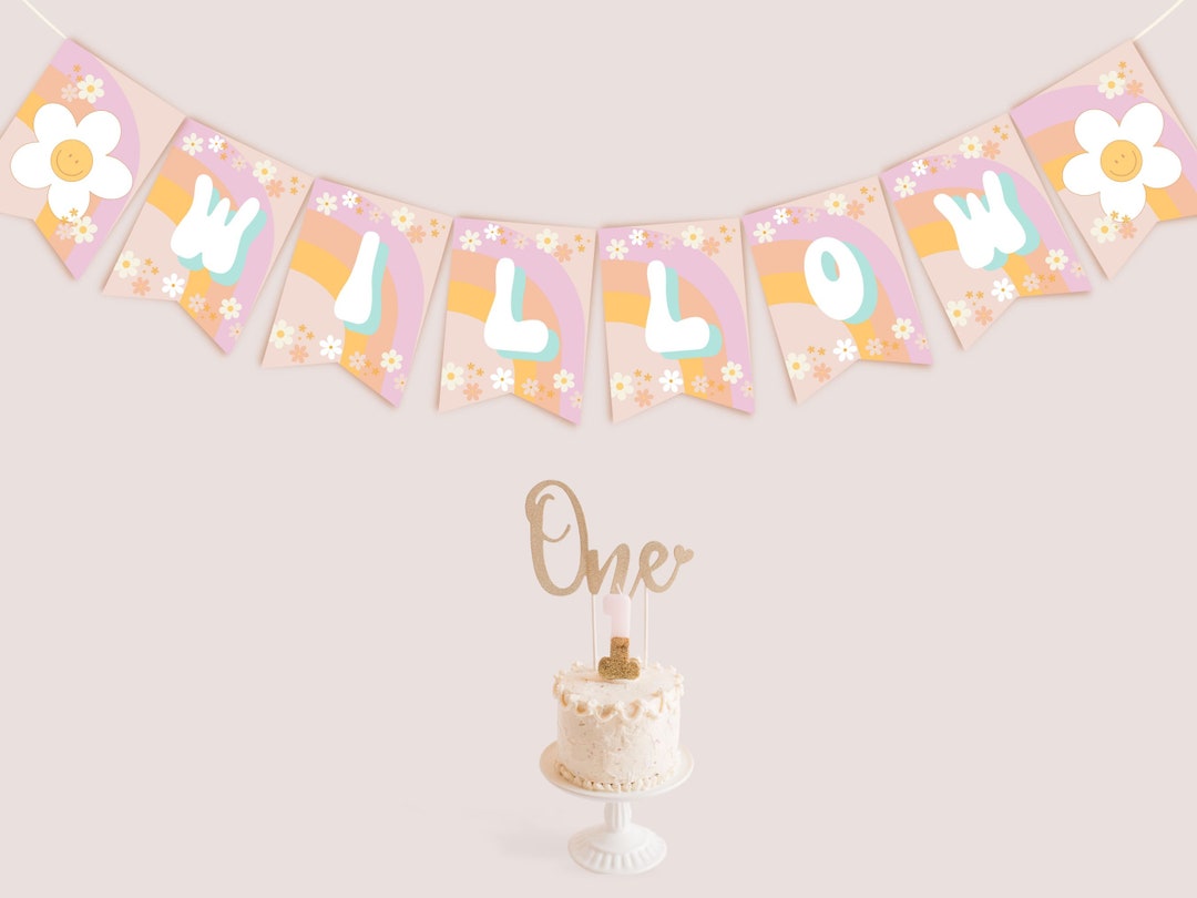 Retro Daisy Birthday Banner, Editable Template, Printable Digital ...
