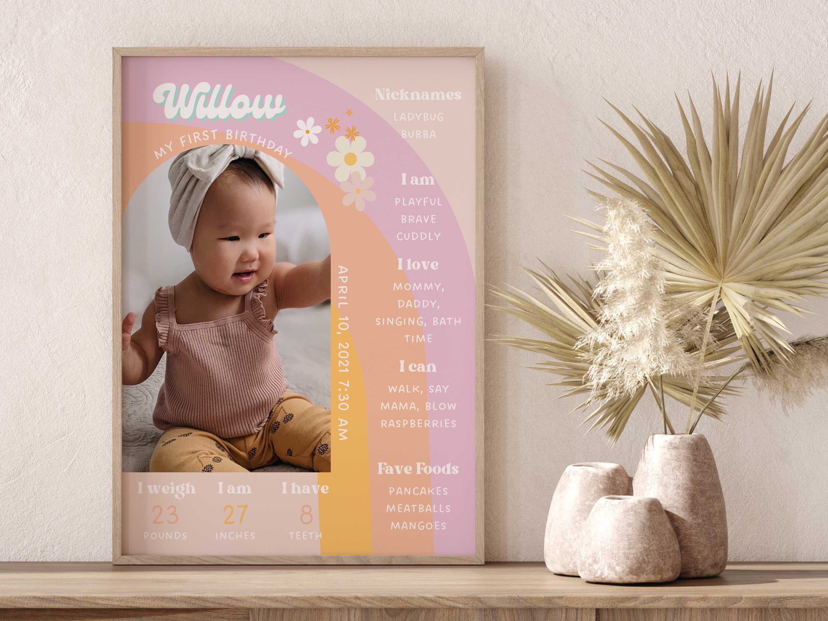 One Groovy Baby Milestones Poster, Retro Daisy Editable Template ...