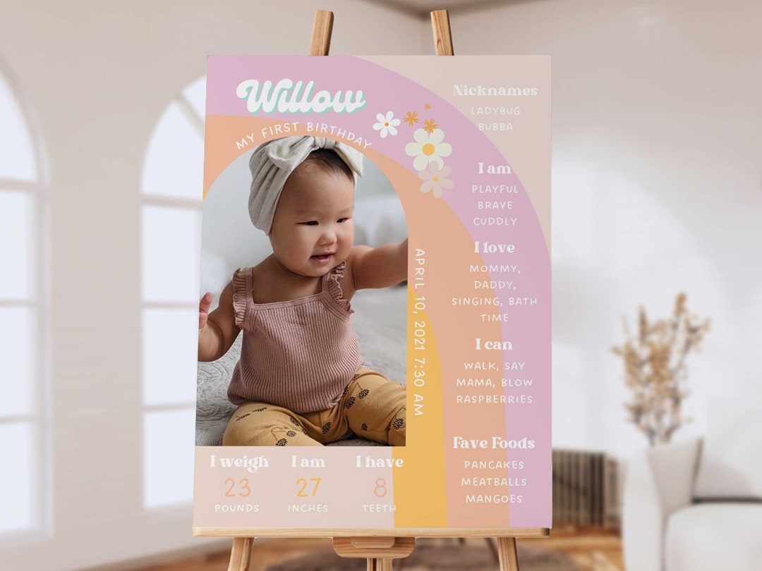 One Groovy Baby Milestones Poster, Retro Daisy Editable Template ...