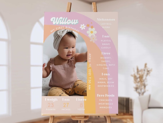 One Groovy Baby Milestones Poster Retro Daisy Editable - Etsy