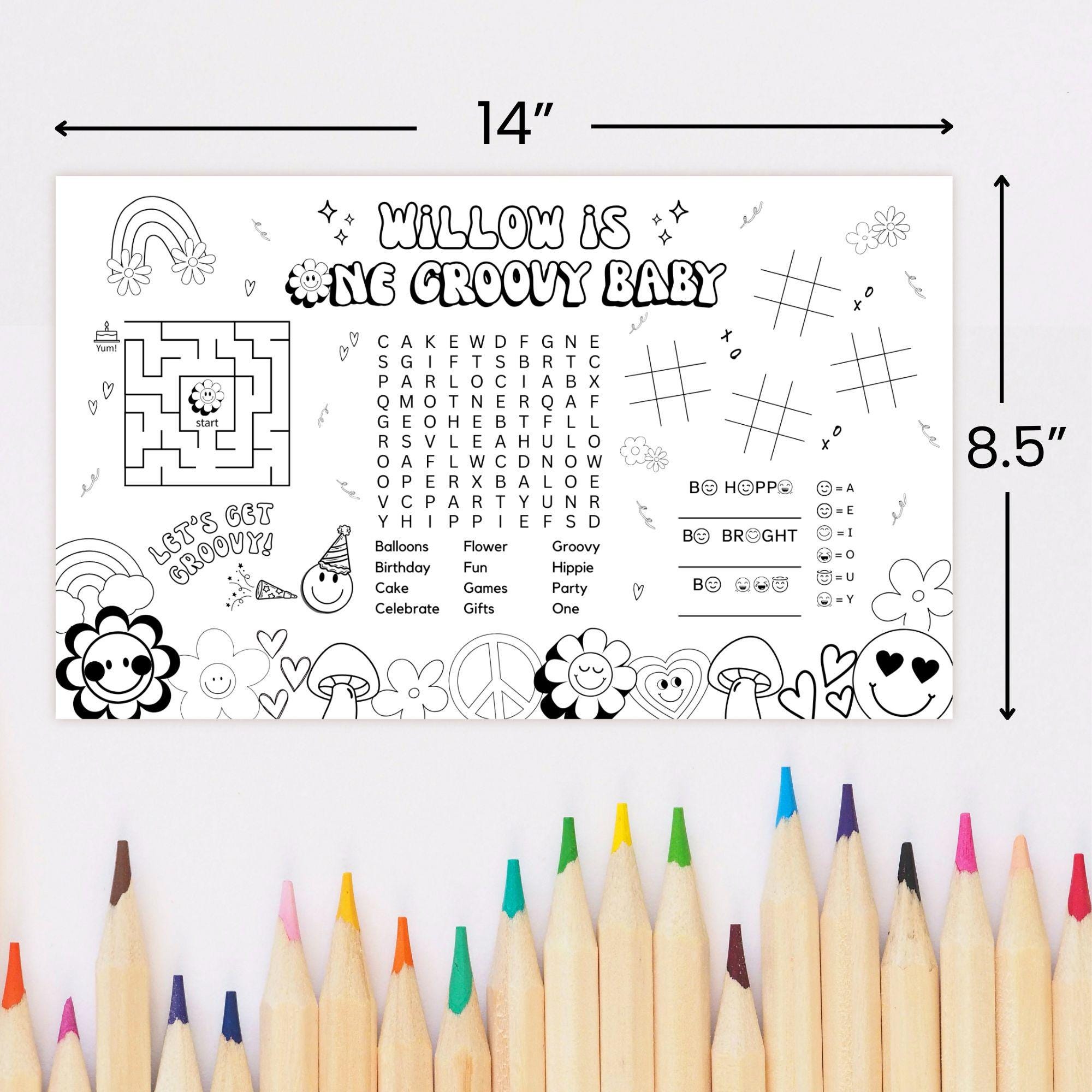 Editable One Groovy Baby Coloring Placemat, Printable Birthday Coloring ...