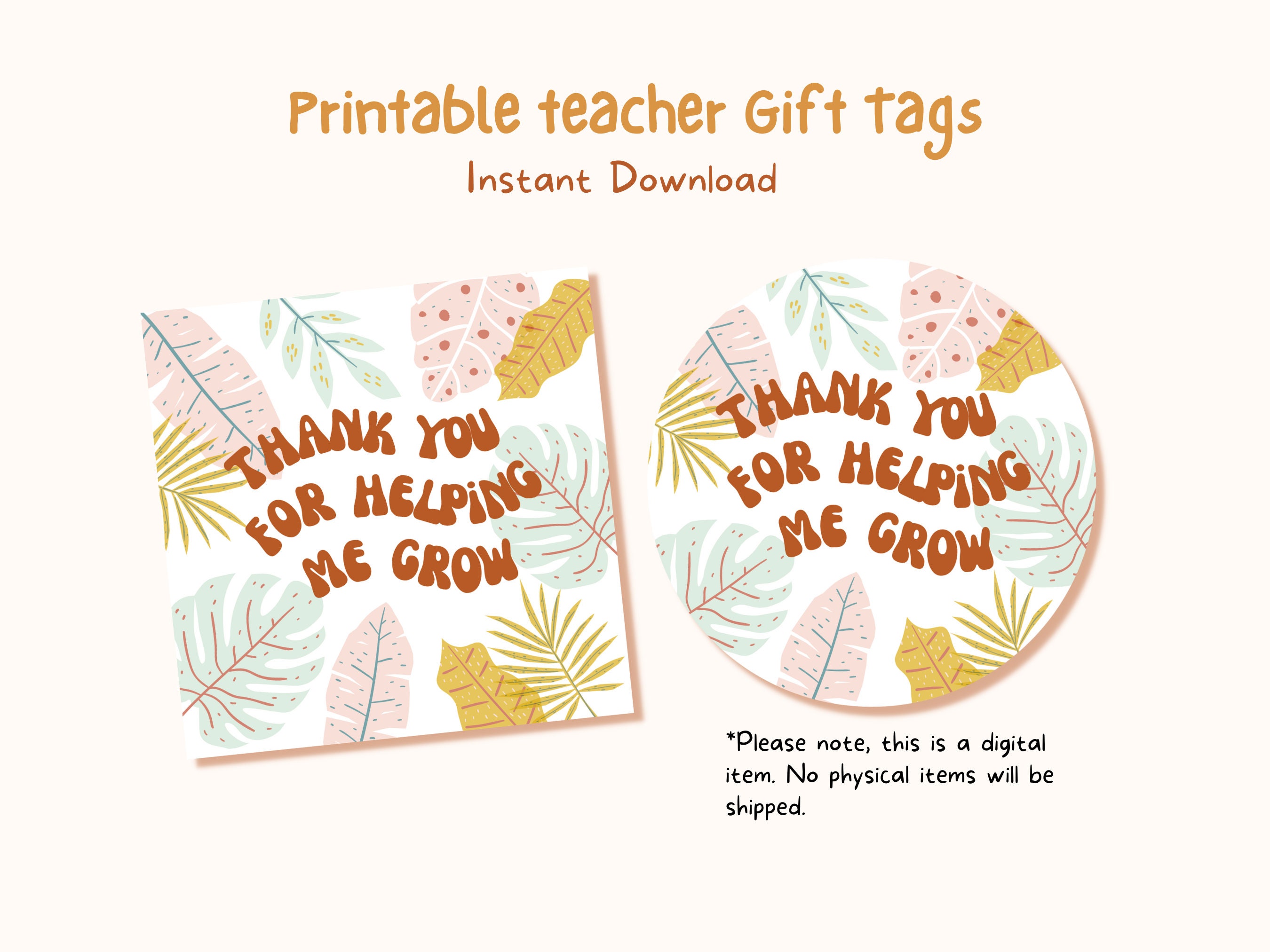 Teacher Appreciation Gift Tag, Thank You for Helping Me Grow Printable ...