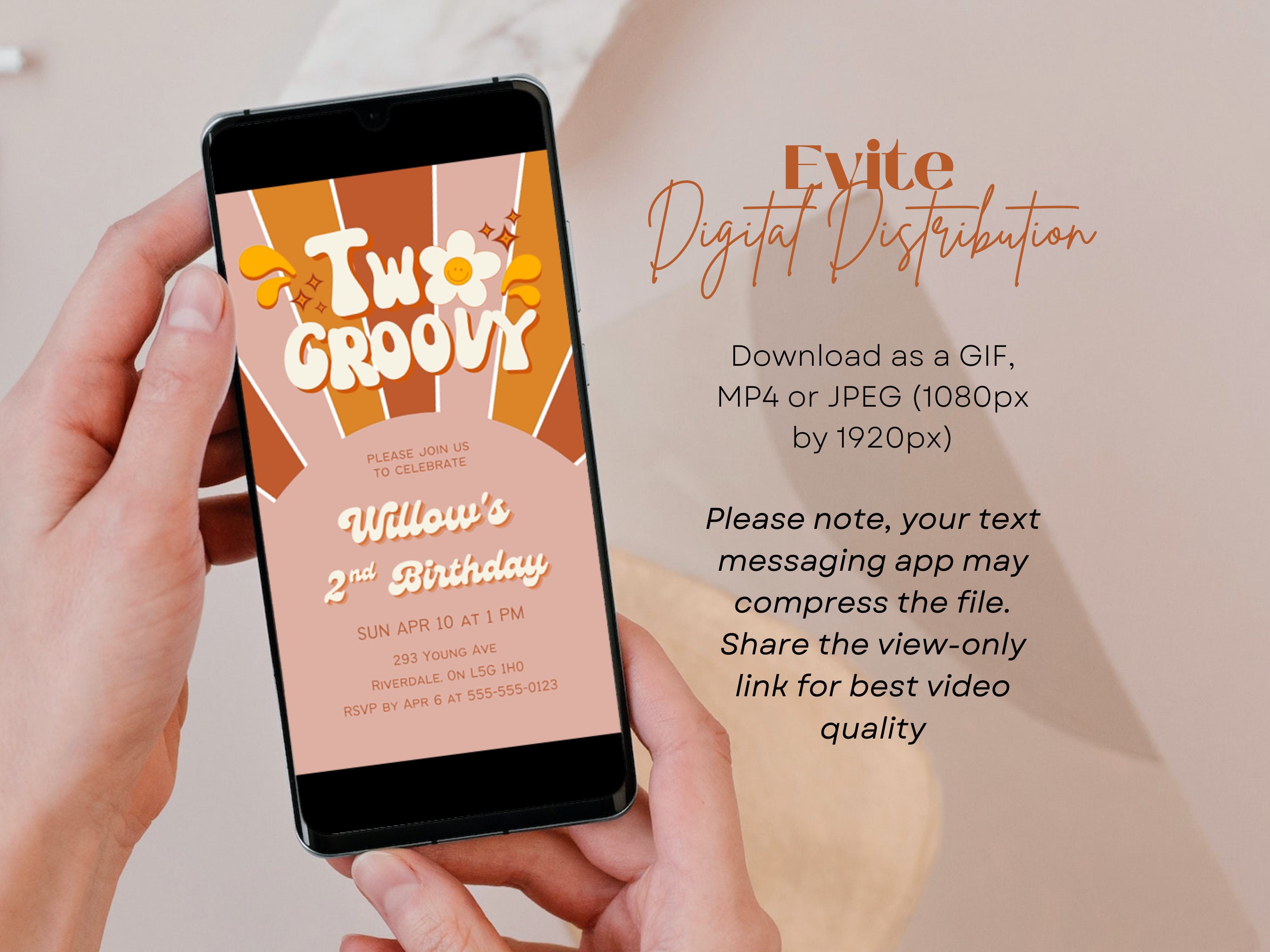 Two Groovy Animated Evite Retro Birthday Invitation Template - Etsy