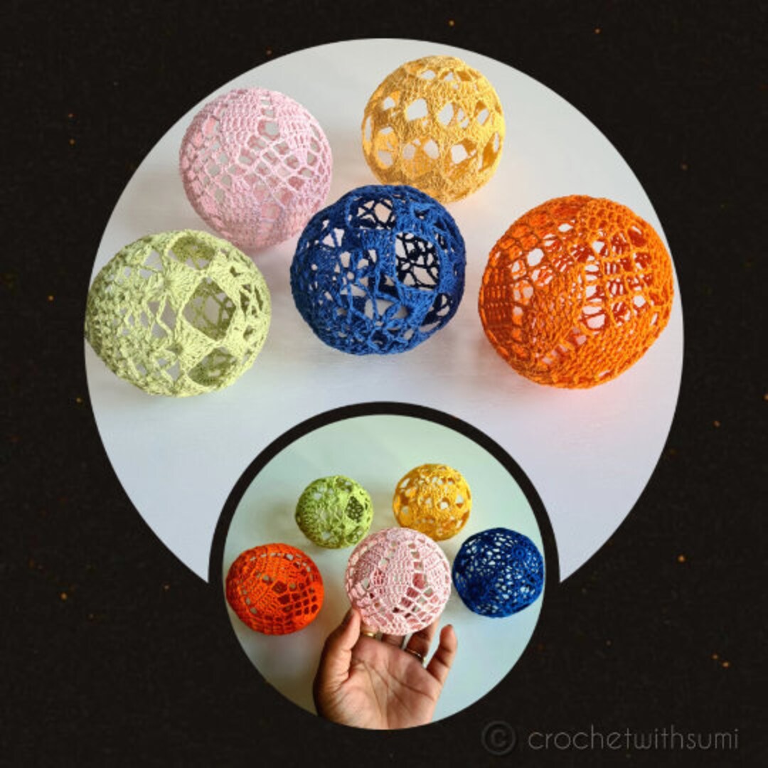 Crochet 3D Decorative Ball Written PDF 2 Pattern (except Yellow One) - Etsy
