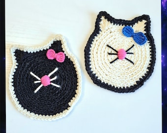 Crochet Cat Face Coaster Pattern - Etsy