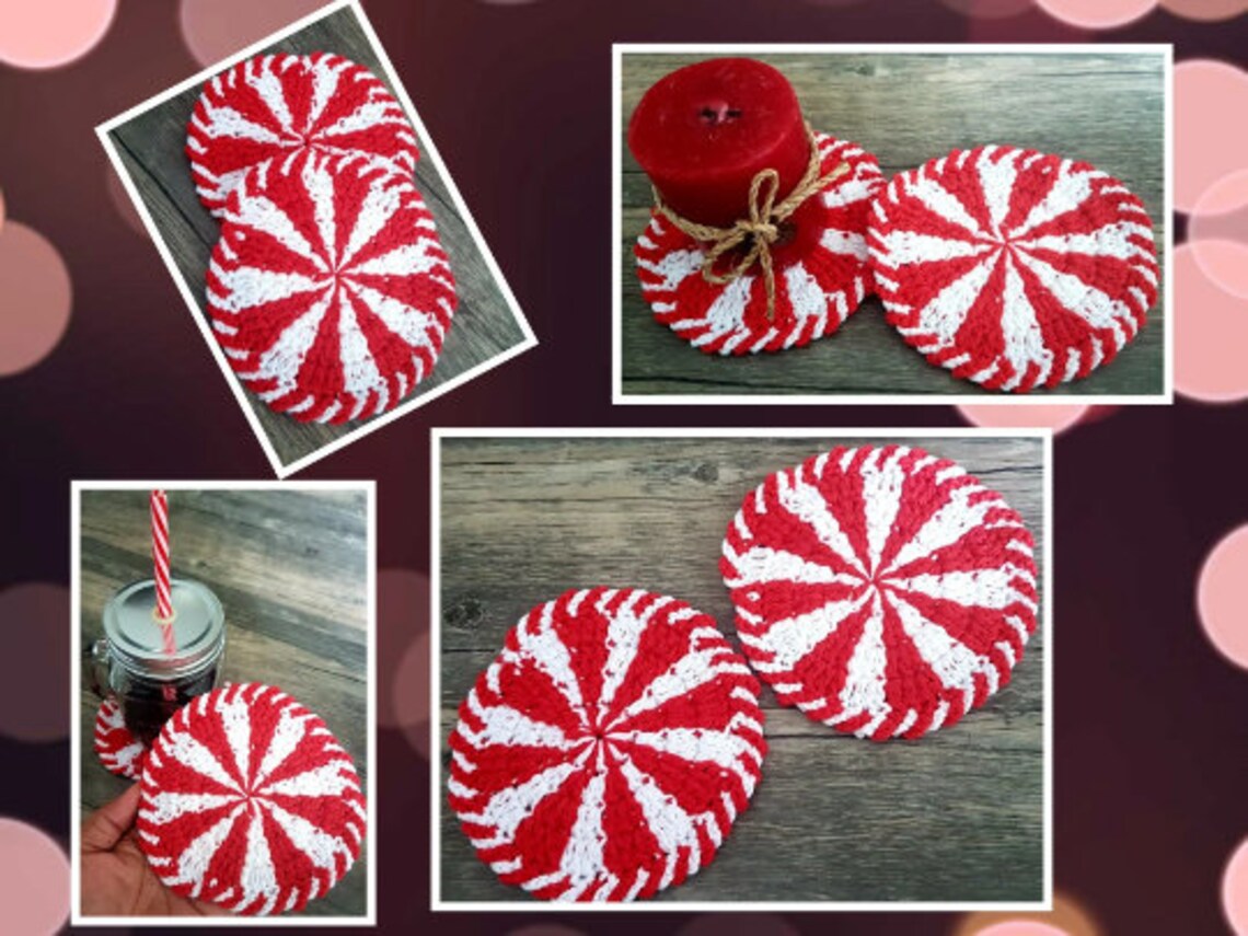 Crochet Peppermint Coaster Written PDF Pattern - Etsy